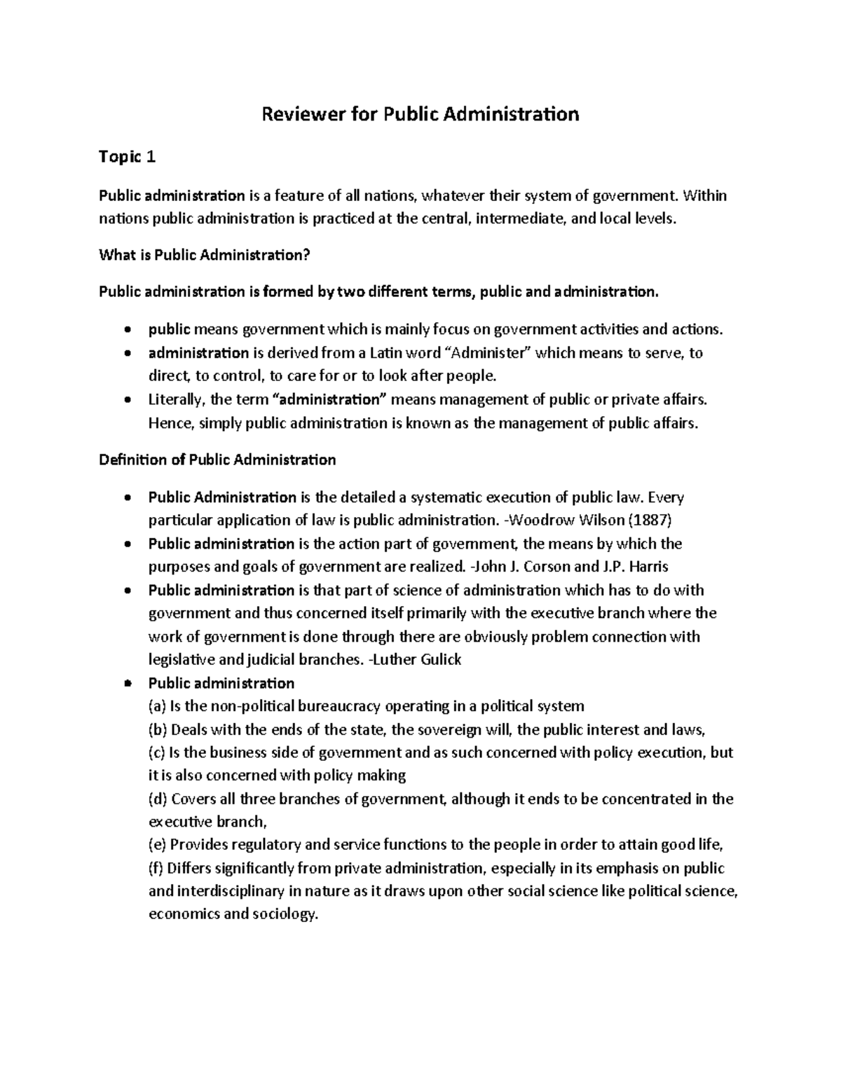 REVIEWER FOR PUBLIC ADMINISTRATION: KEY CONCEPTS AND EVOLUTION - Studocu