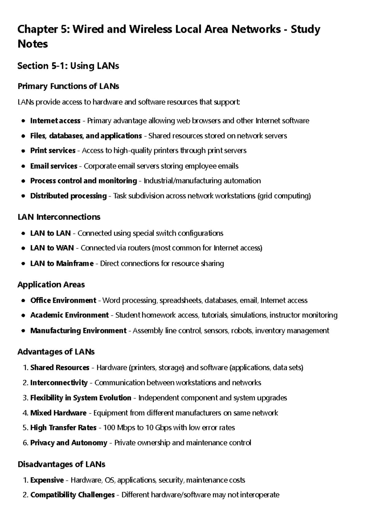 Chapter 5: Study Notes on Wired & Wireless LANs (CH5-Notes) - Studocu