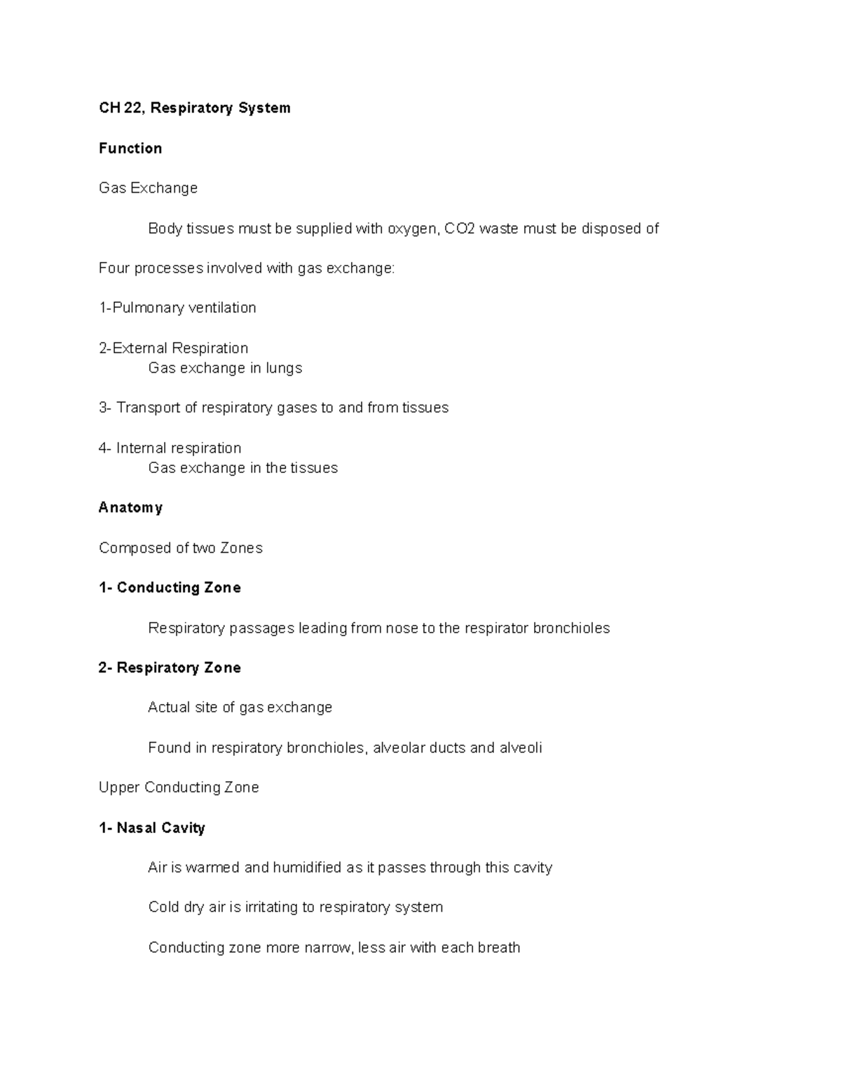 Chapter 22: Respiratory System Function and Gas Exchange - Studocu
