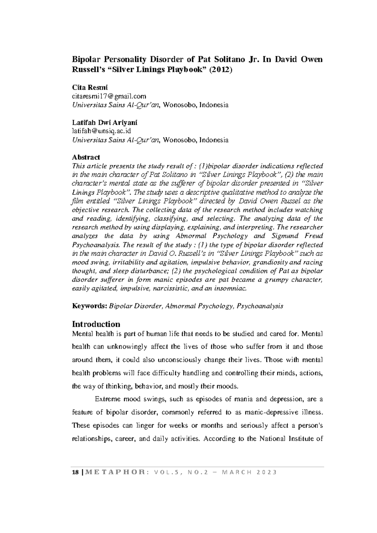 Case Study: Bipolar Disorder in Pat Solitano (PSY 101) - Studocu