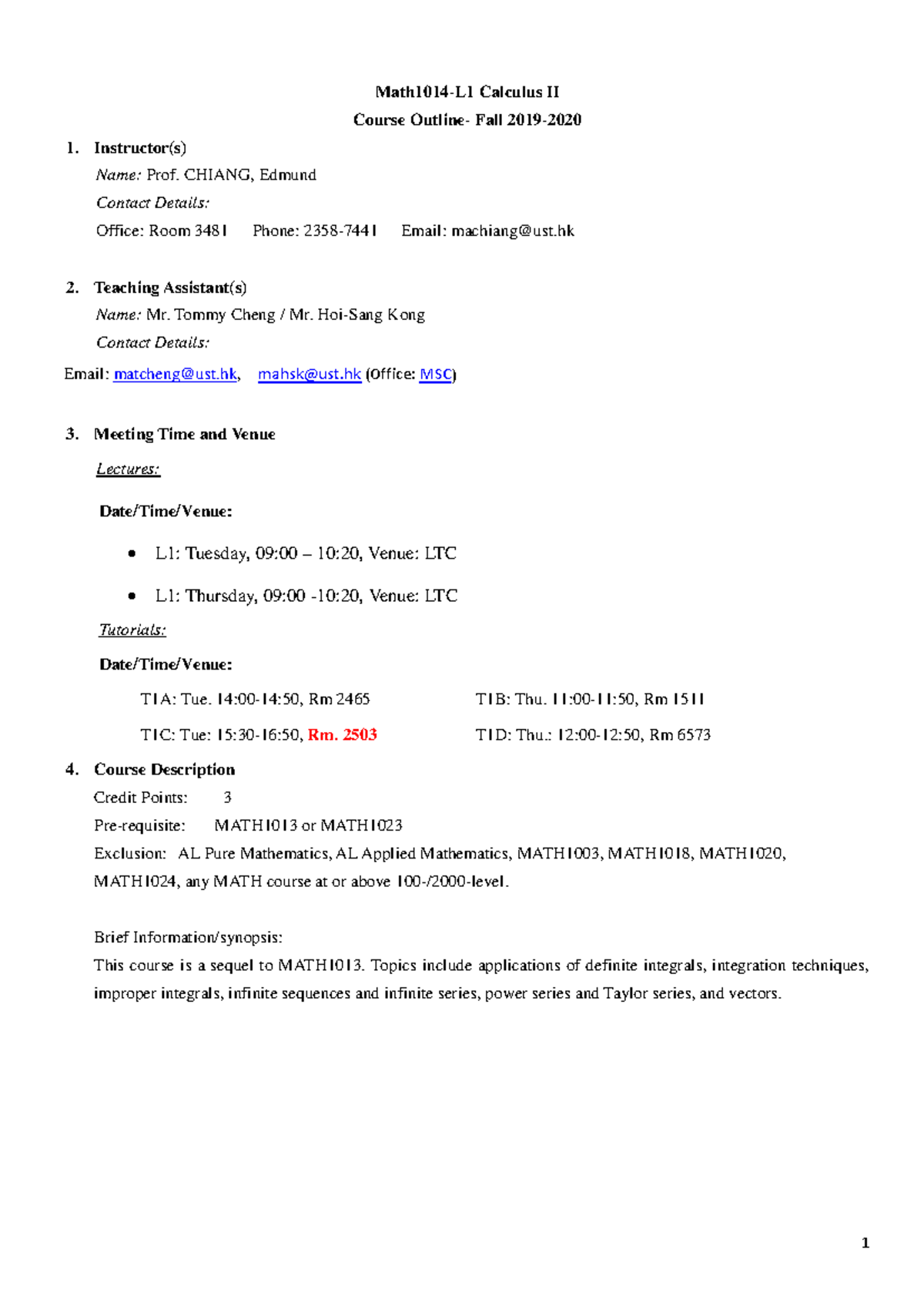 Math1014 Course Outline For Calculus Ii Fall 2019 20 Studocu