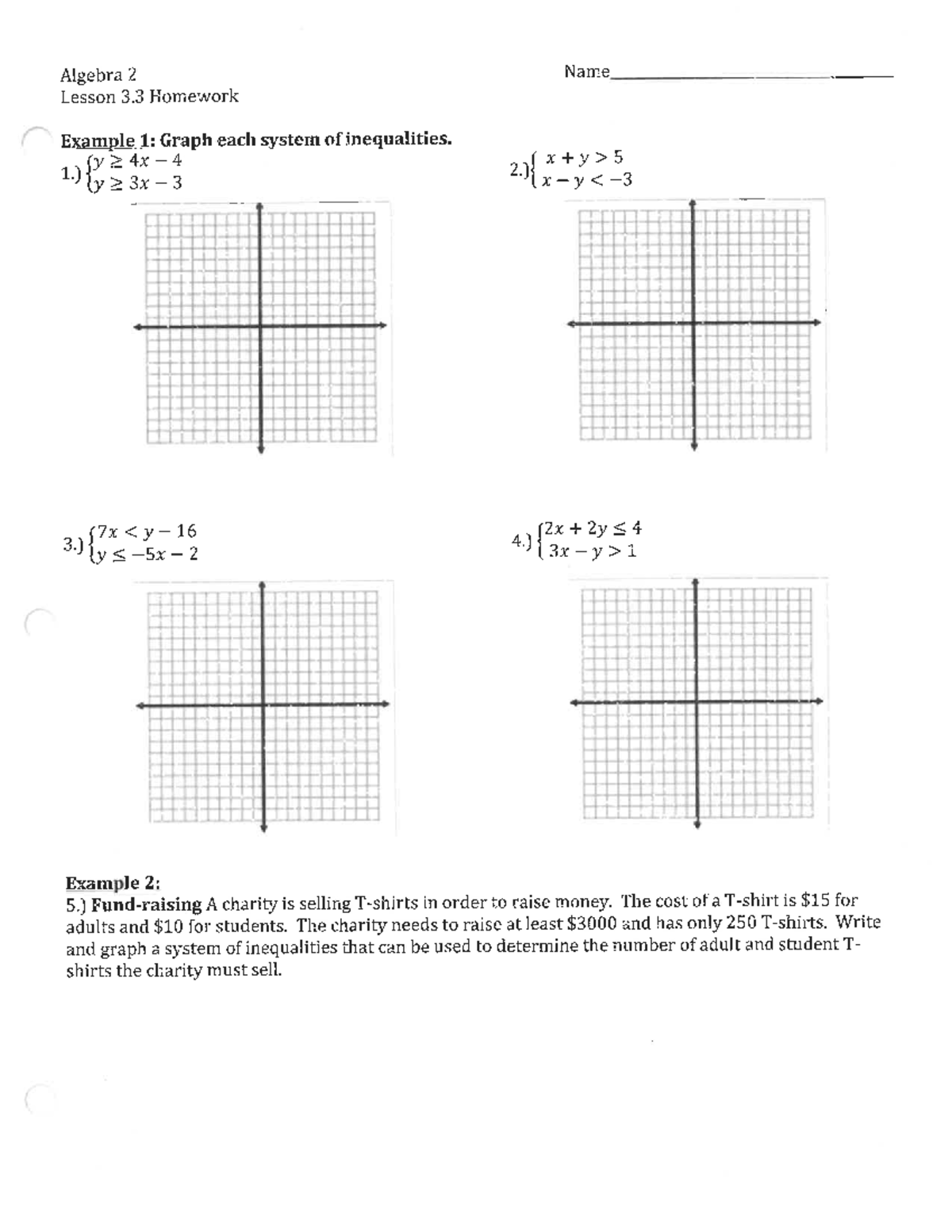 Algebra 2 (Lesson 3.3) Solving Systems of Inequalities HW - Studocu
