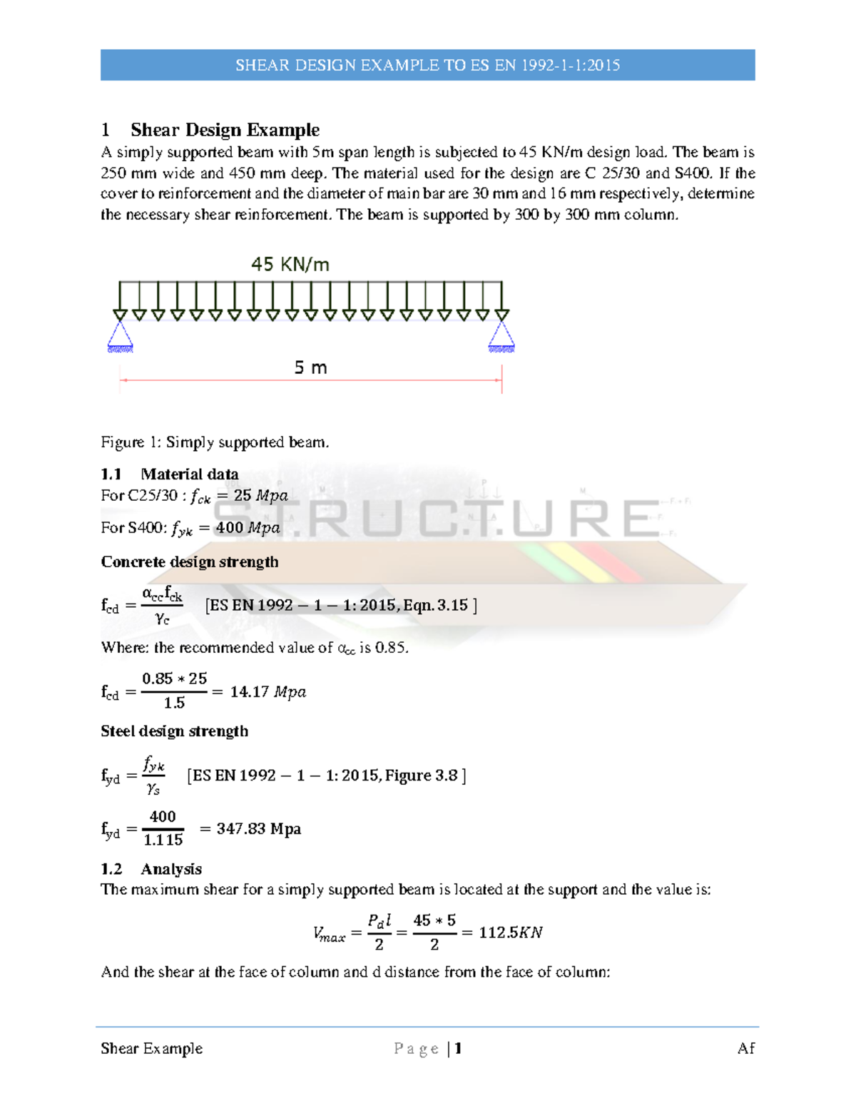 Shear Design Example - In good - 1 Shear Design Example A simply ...