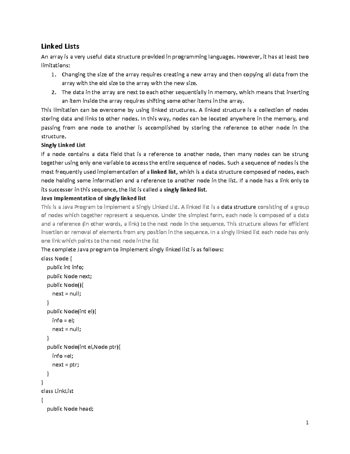 Unit 2: Linked Lists - Data Structures & Algorithms Overview - Studocu