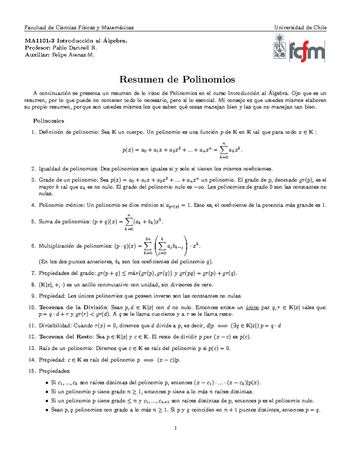 Resumen de Polinomios - Curso de Matemáticas 101 - Studocu