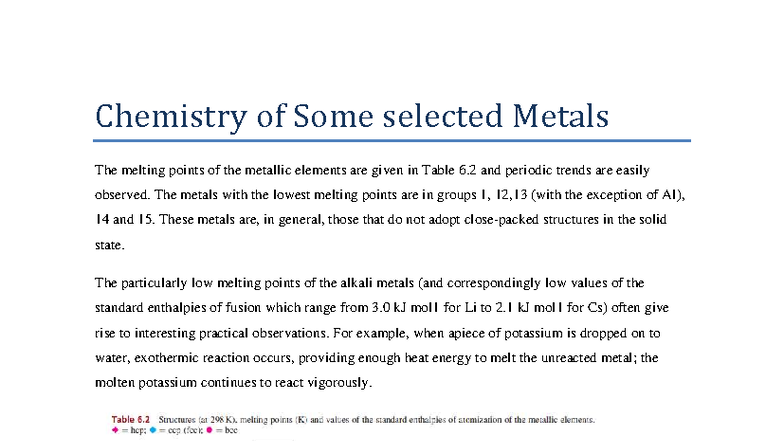 CHM 102 - Chemistry of Selected Metals and Their Properties - Studocu