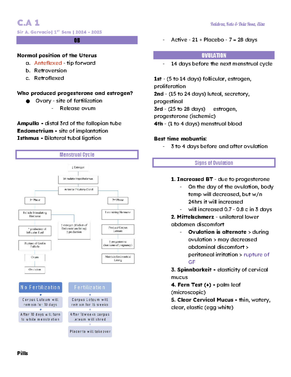 C.A 1 (Midterm) - Normal Uterus Position & Pregnancy Physiology Notes ...