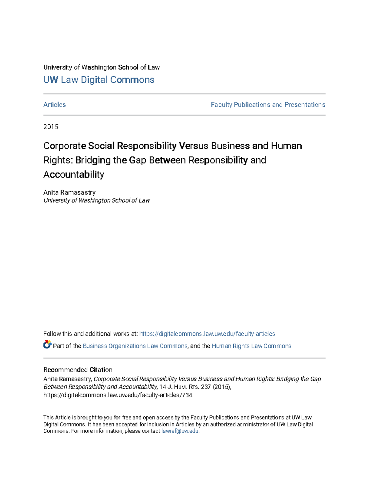 Corporate Social Responsibility vs. Business and Human Rights: Bridging ...
