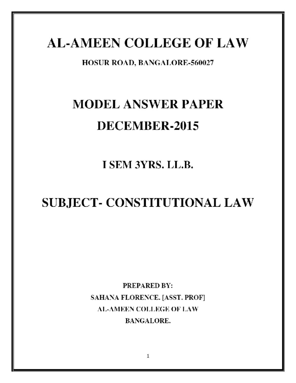 Model Answer Paper I: 3Yrs LL.B. Constitutional Law - Sahana Florence ...