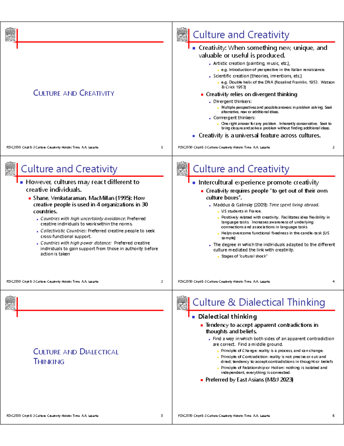 PSYC3550 Final Exam Notes on Culture, Creativity, and Holistic Time - C ...