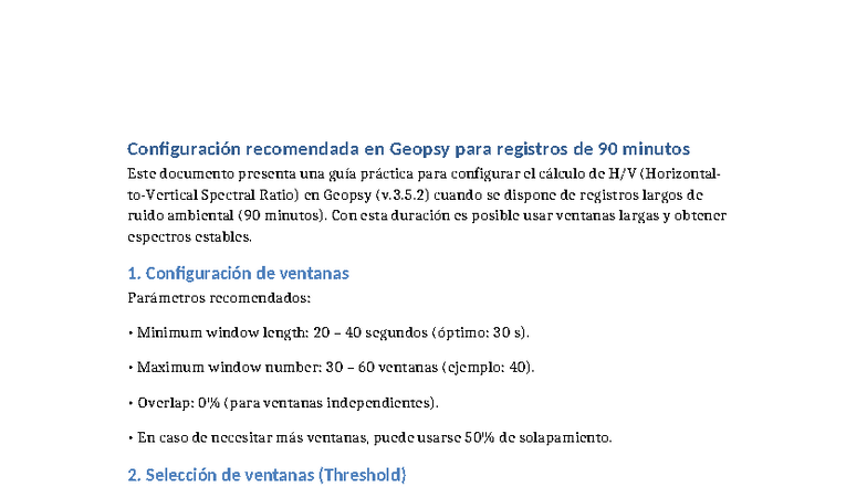 Guía de Configuración en Geopsy para Registros de 90 Minutos - Studocu