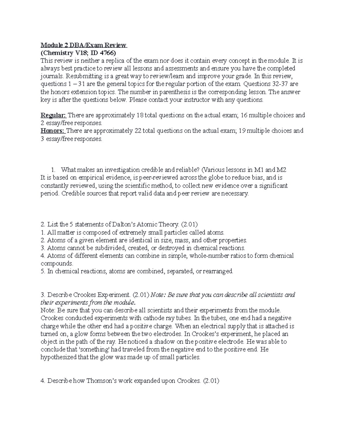 Module 2 DBA 1 - Chemistry Exam Review & Concepts Overview - Studocu