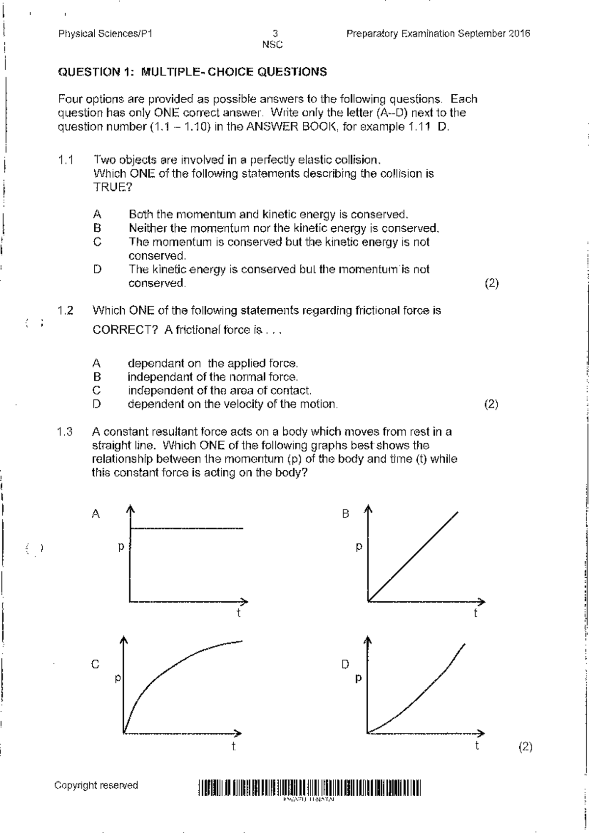 Physical 3 Preparatory Exam September 2016 NSC - Question Paper & Memo ...