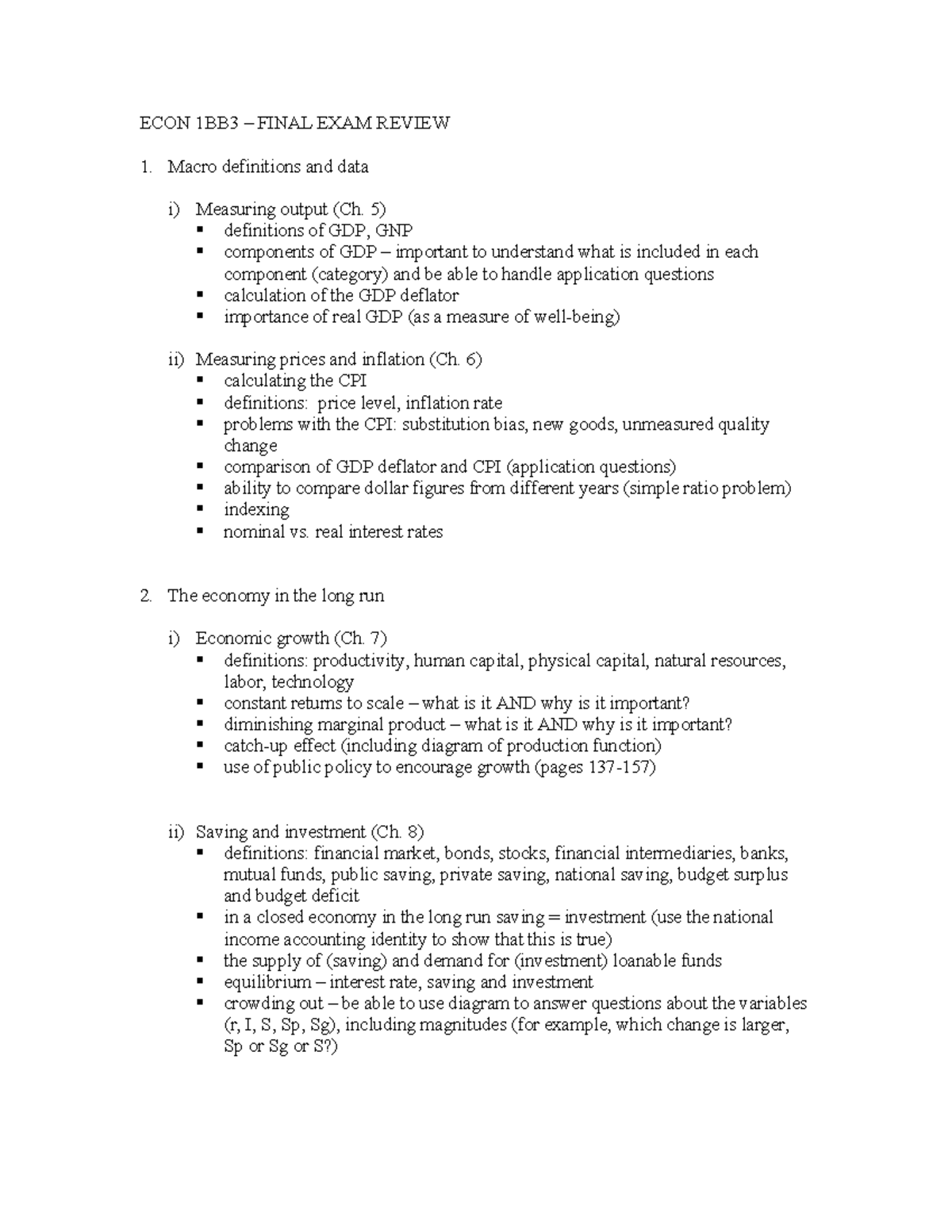 Final exam preparation and review with detailed breakdown of each ...