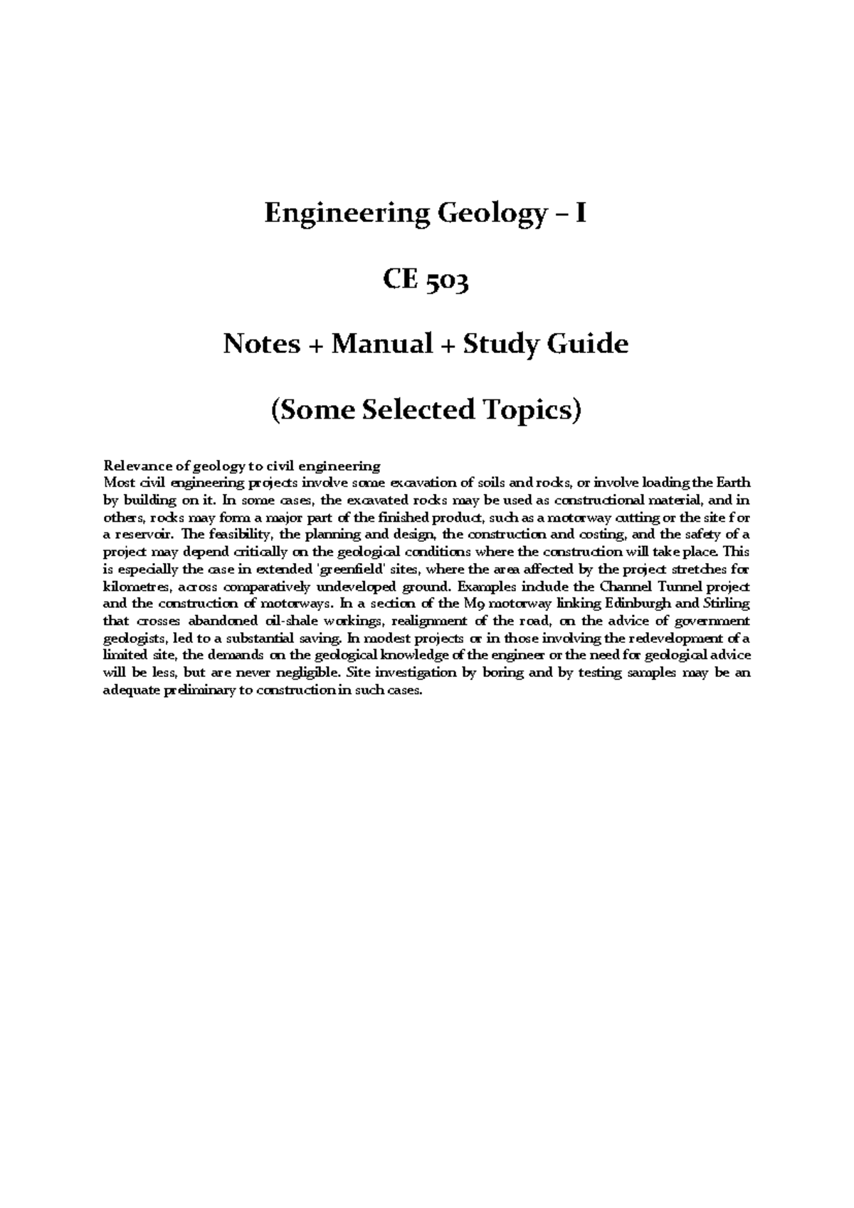Engineering Geology I Engineering Geology I Ce 503 Notes Manual