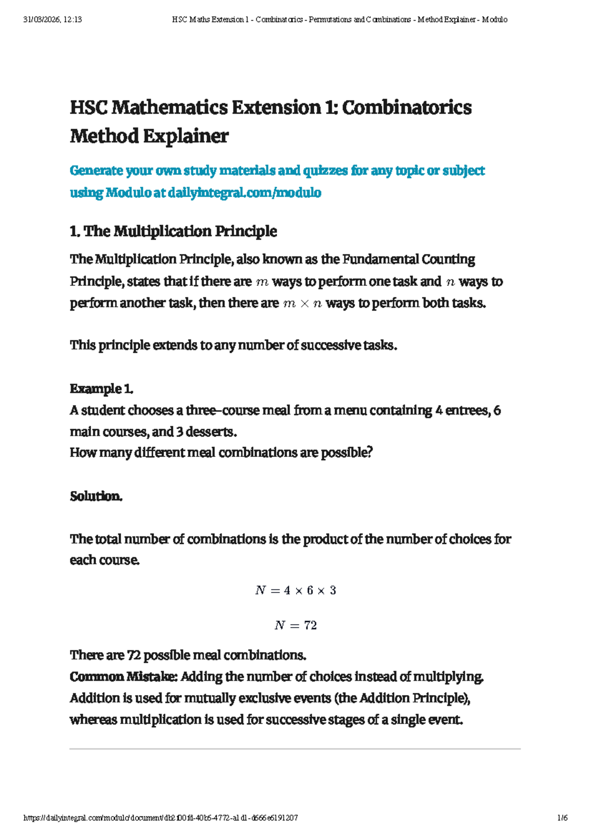HSC Maths Extension 1: Combinatorics Permutations & Combinations Guide ...