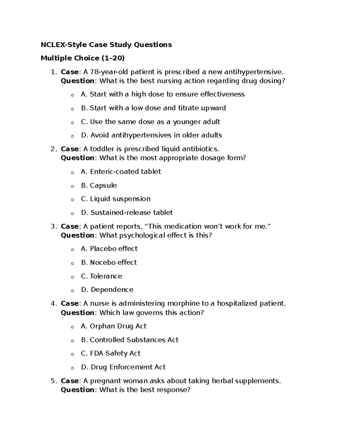 Pharm EXAM 1 - Case Study Practice Questions and Answers - Studocu