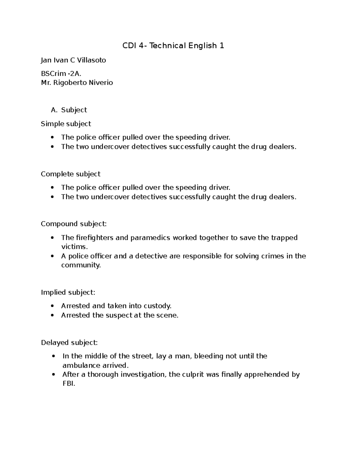 CDI4 - Technical English 1: Subject and Predicate Analysis - Studocu