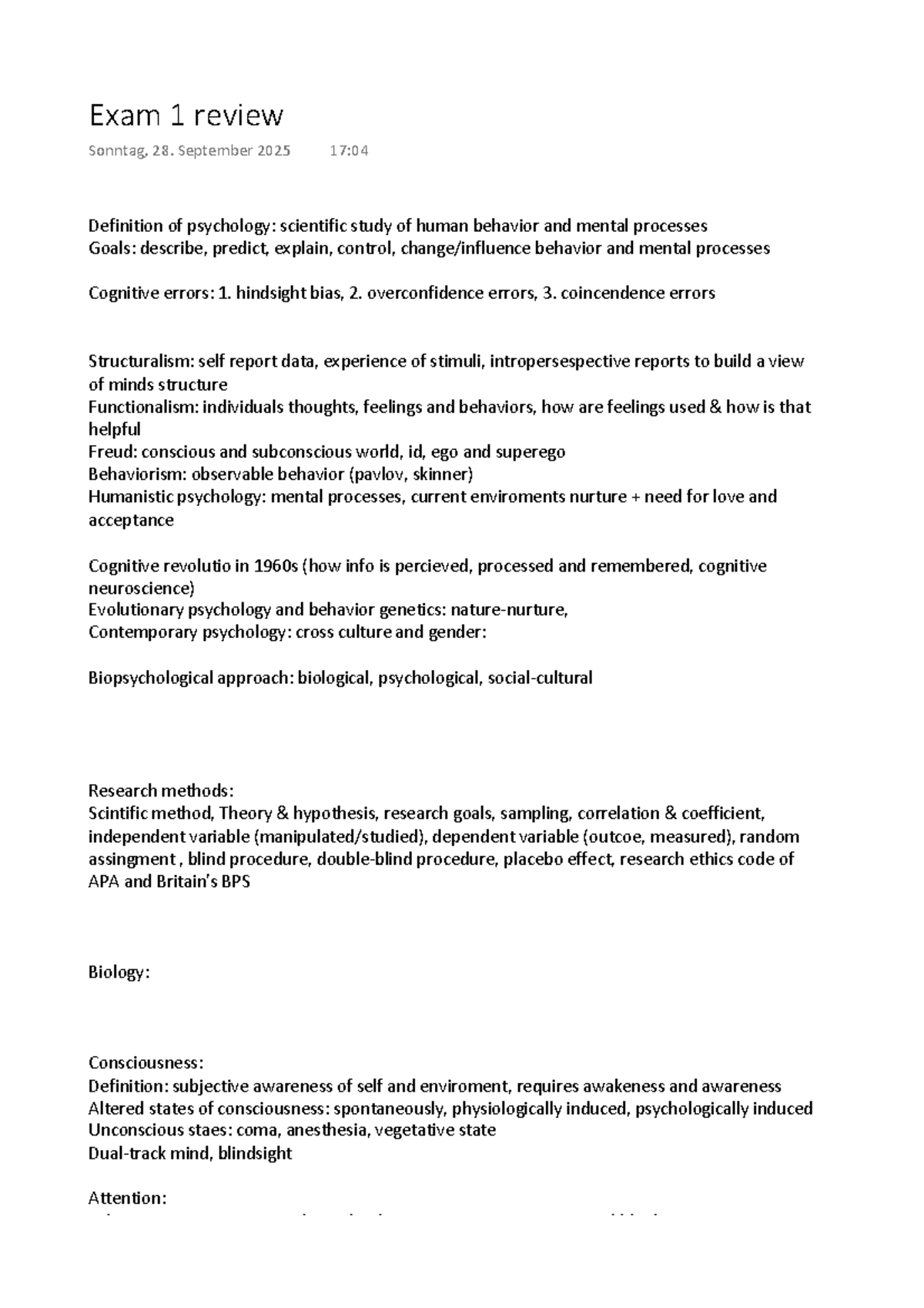 Exam 1 Review: Psychology Concepts & Research Methods (PSY 101) - Studocu