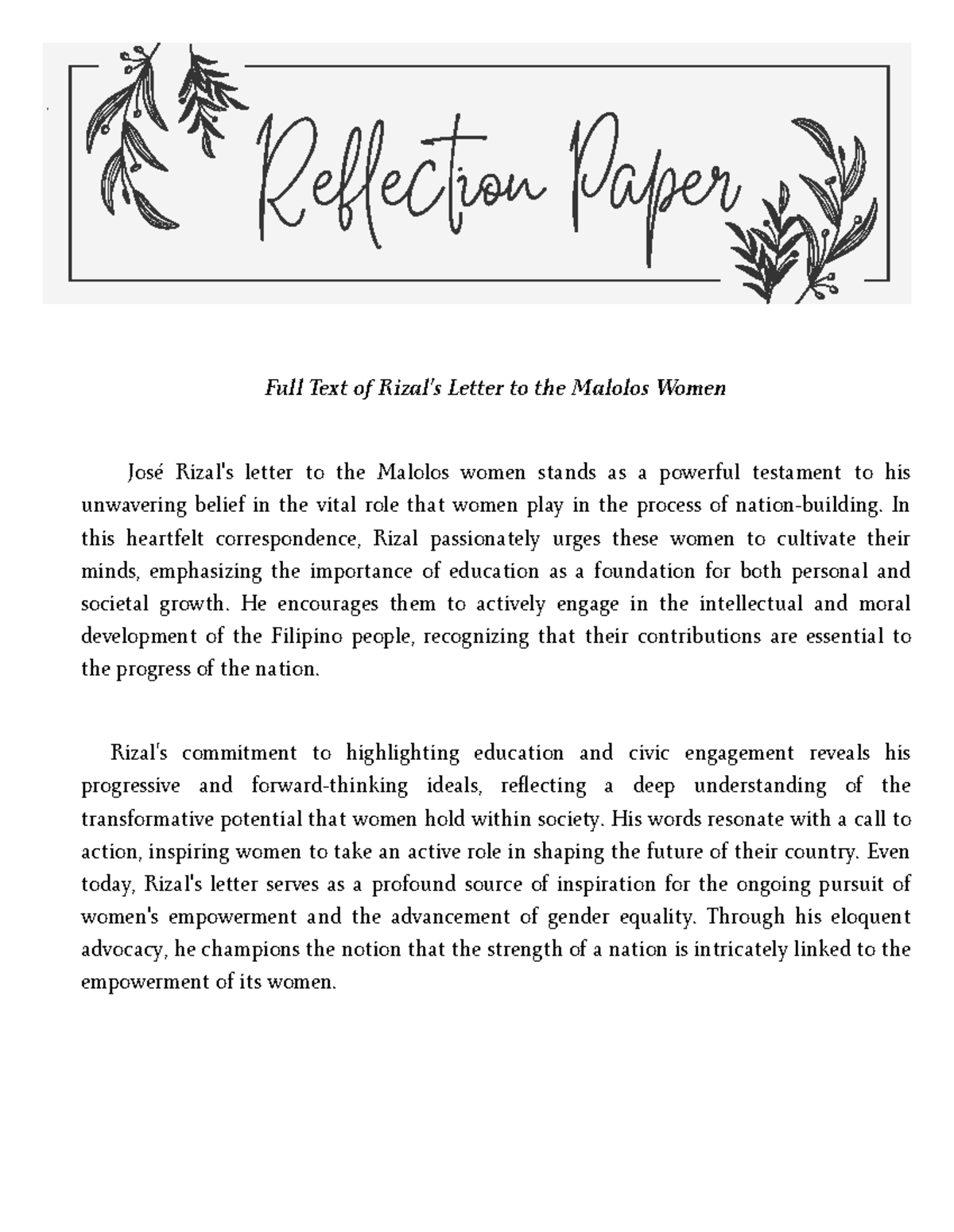 Full Text of Rizal’s Letter - In this heartfelt correspondence, Rizal ...