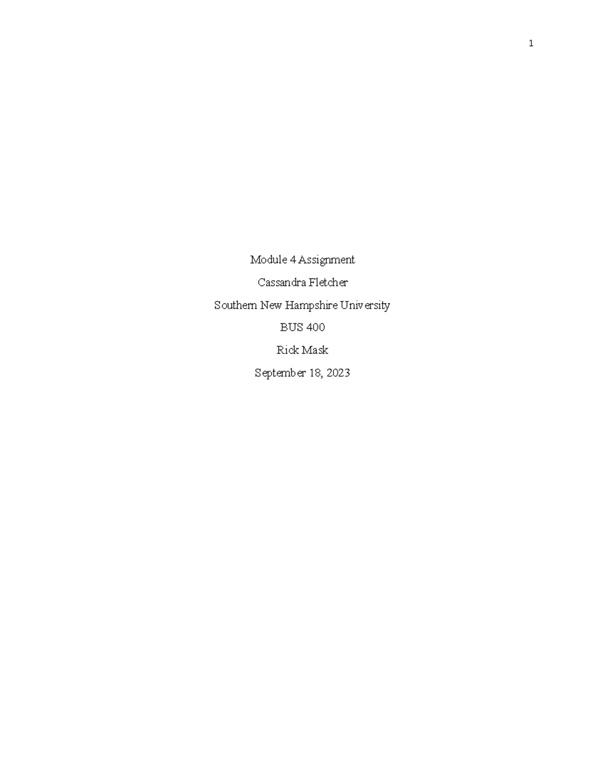 BUS400 Module 4 Assignment - 1 Module 4 Assignment Cassandra Fletcher ...