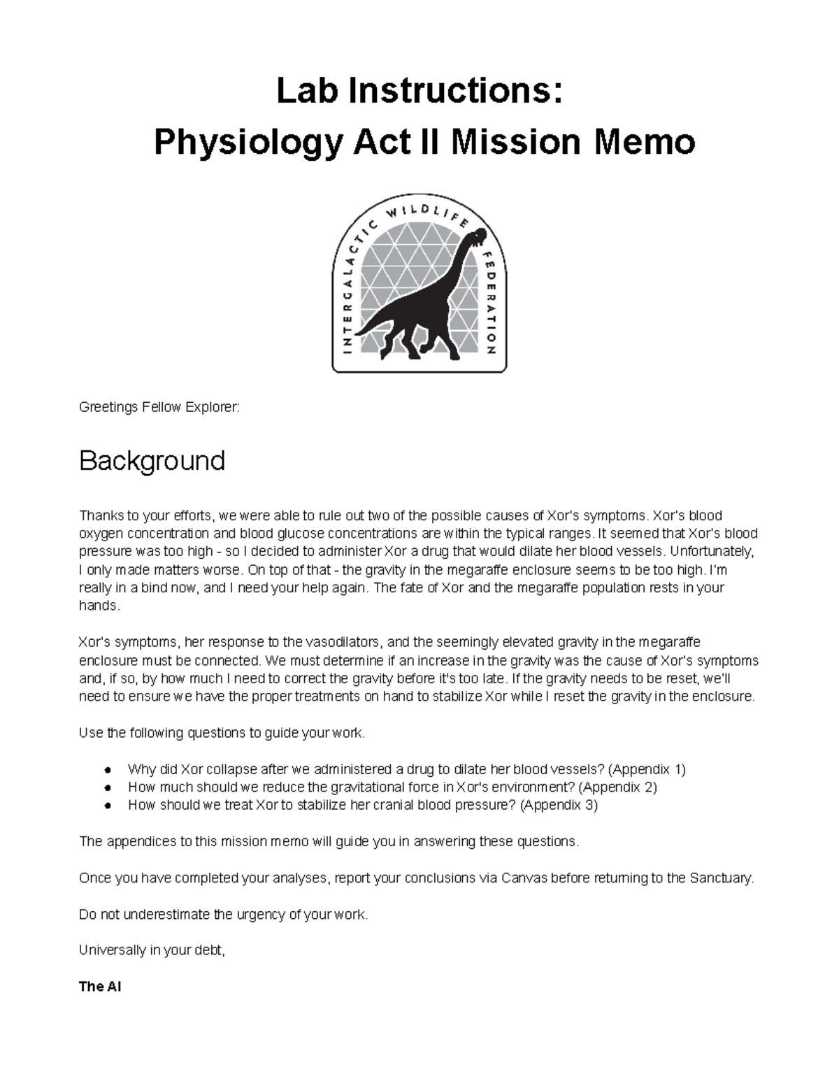 Lab Instructions PHYS 101: Act II Mission Memo (Summer A 2024) - Studocu