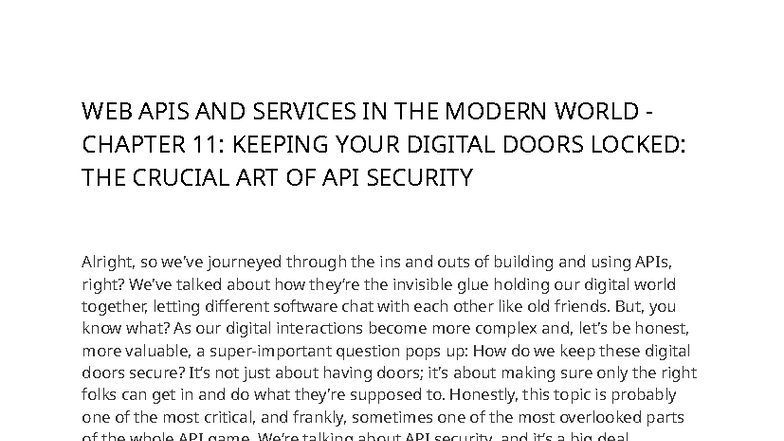 WEB APIS AND SERVICES (CS101) CHAPTER 11: MASTERING API SECURITY - Studocu