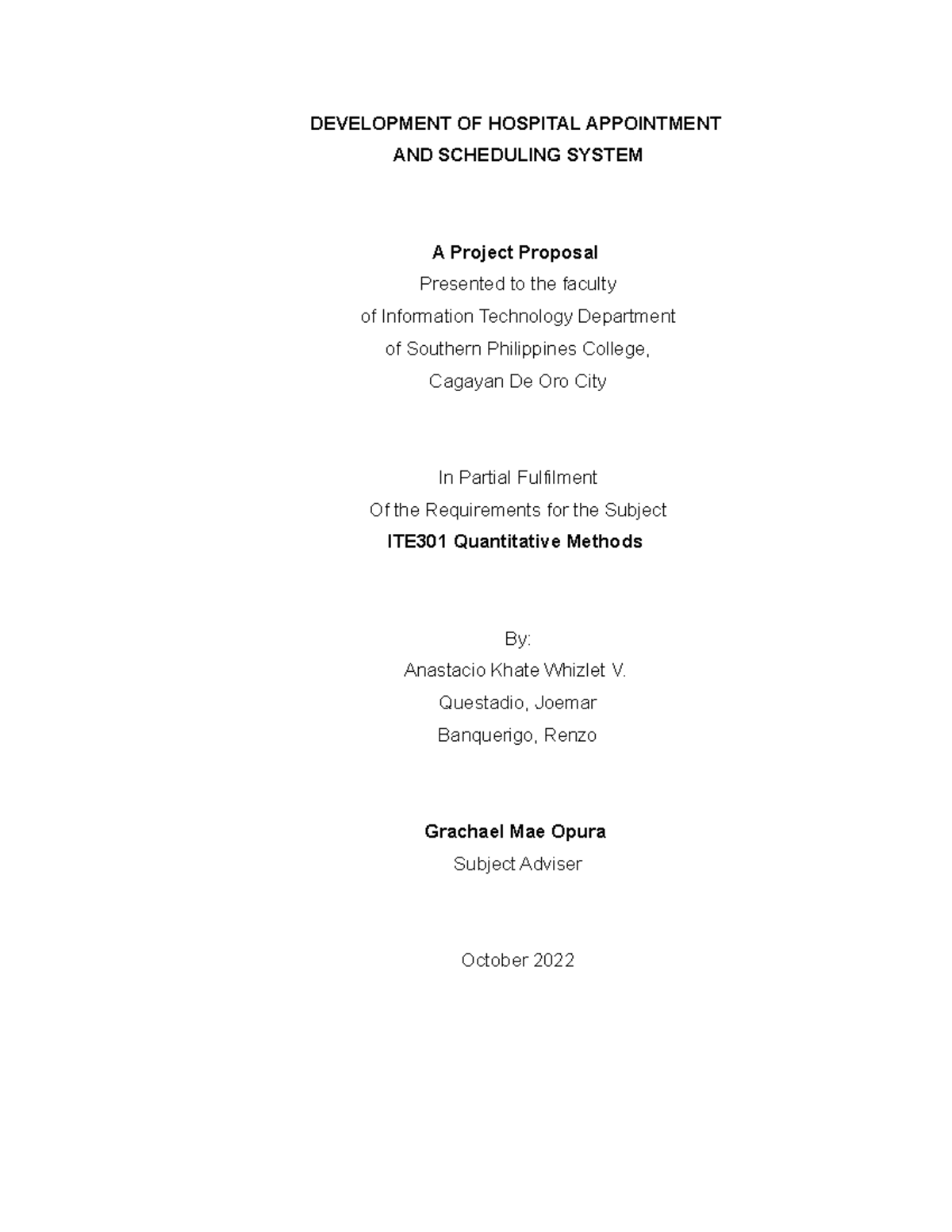 Chapter 1: Hospital Appointment and Scheduling System Proposal (ITE301 ...