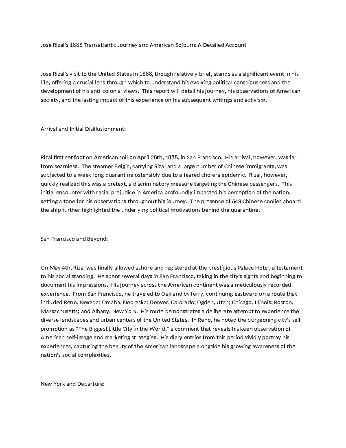 GEC 109 - Rizal's 1888 American Journey: Insights and Observations ...