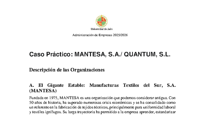 Práctica 7: Análisis de MANTESA y QUANTUM en Administración de Empresas ...