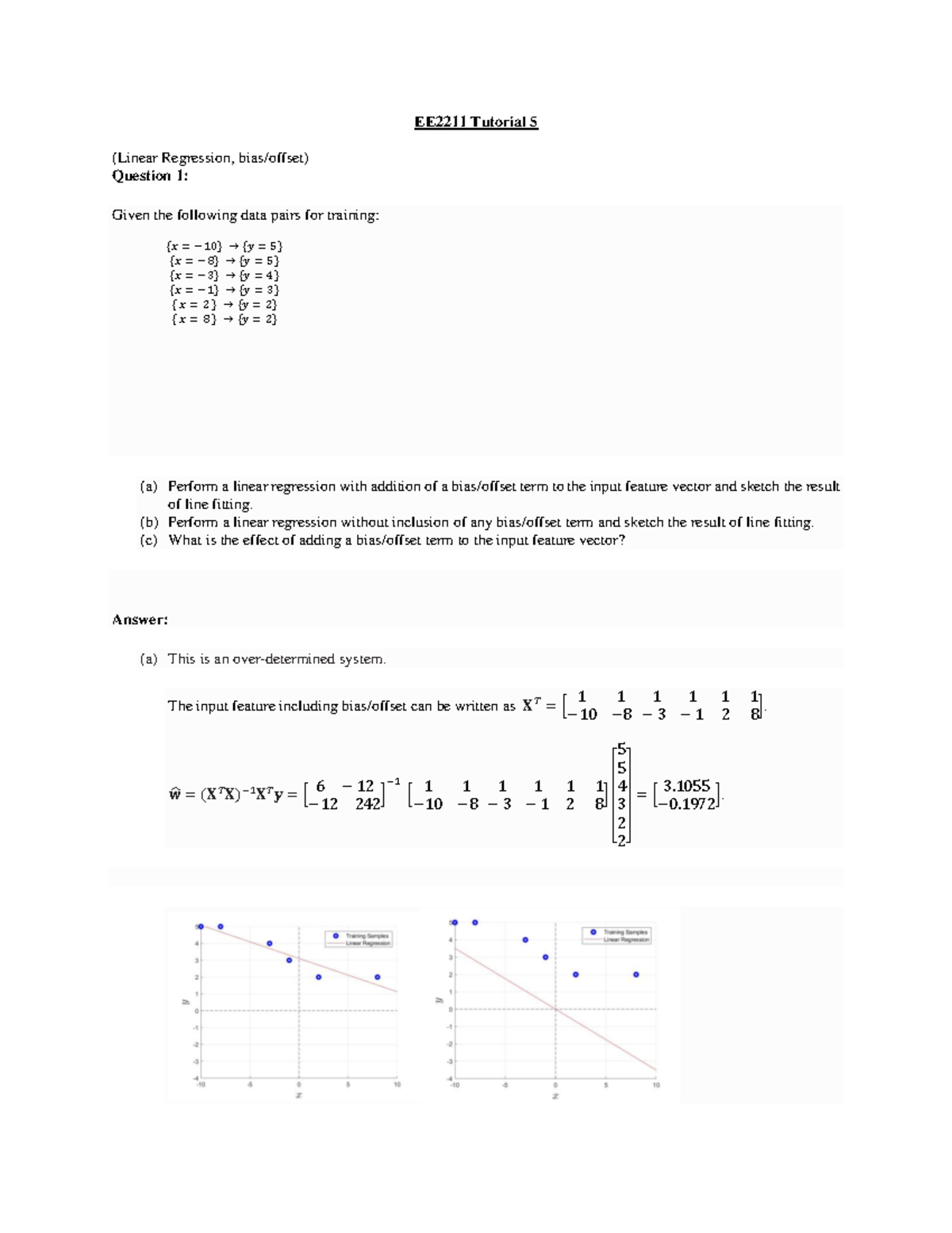 EE2211 Tutorial 5 - Linear Regression Methods and Predictions (2021S2 ...