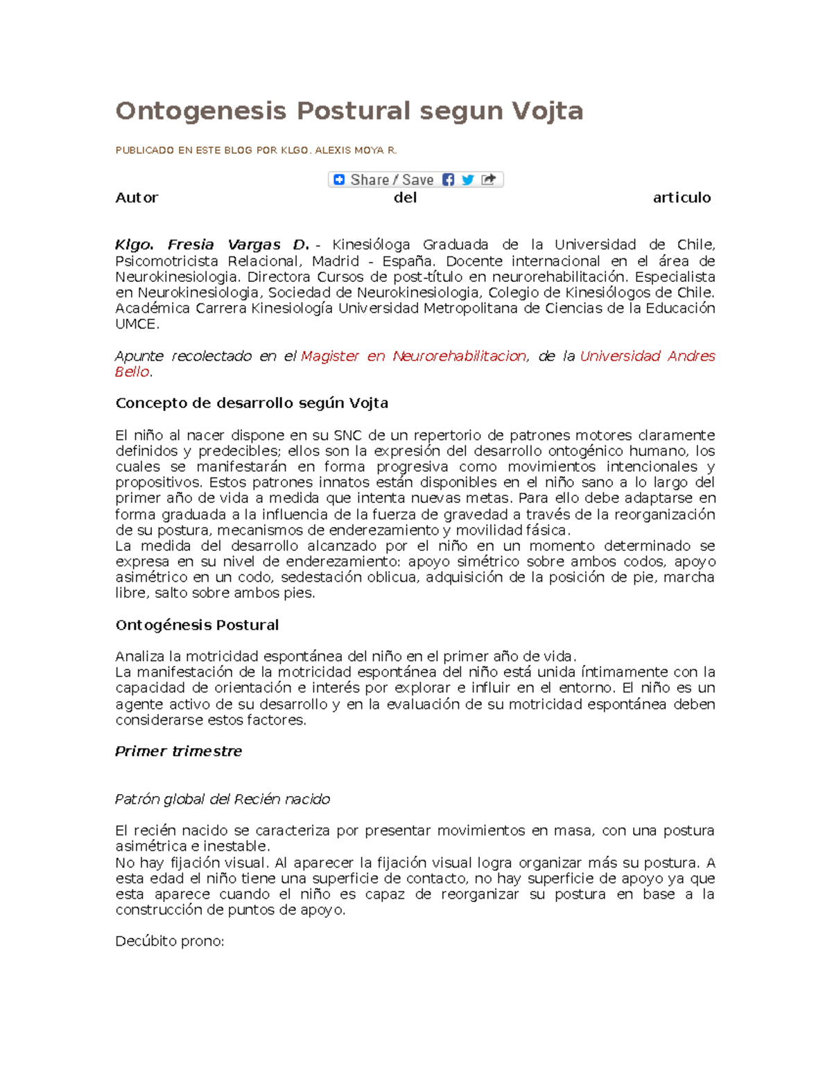 Ontogénesis Postural según Vojta: Desarrollo del Niño en ...