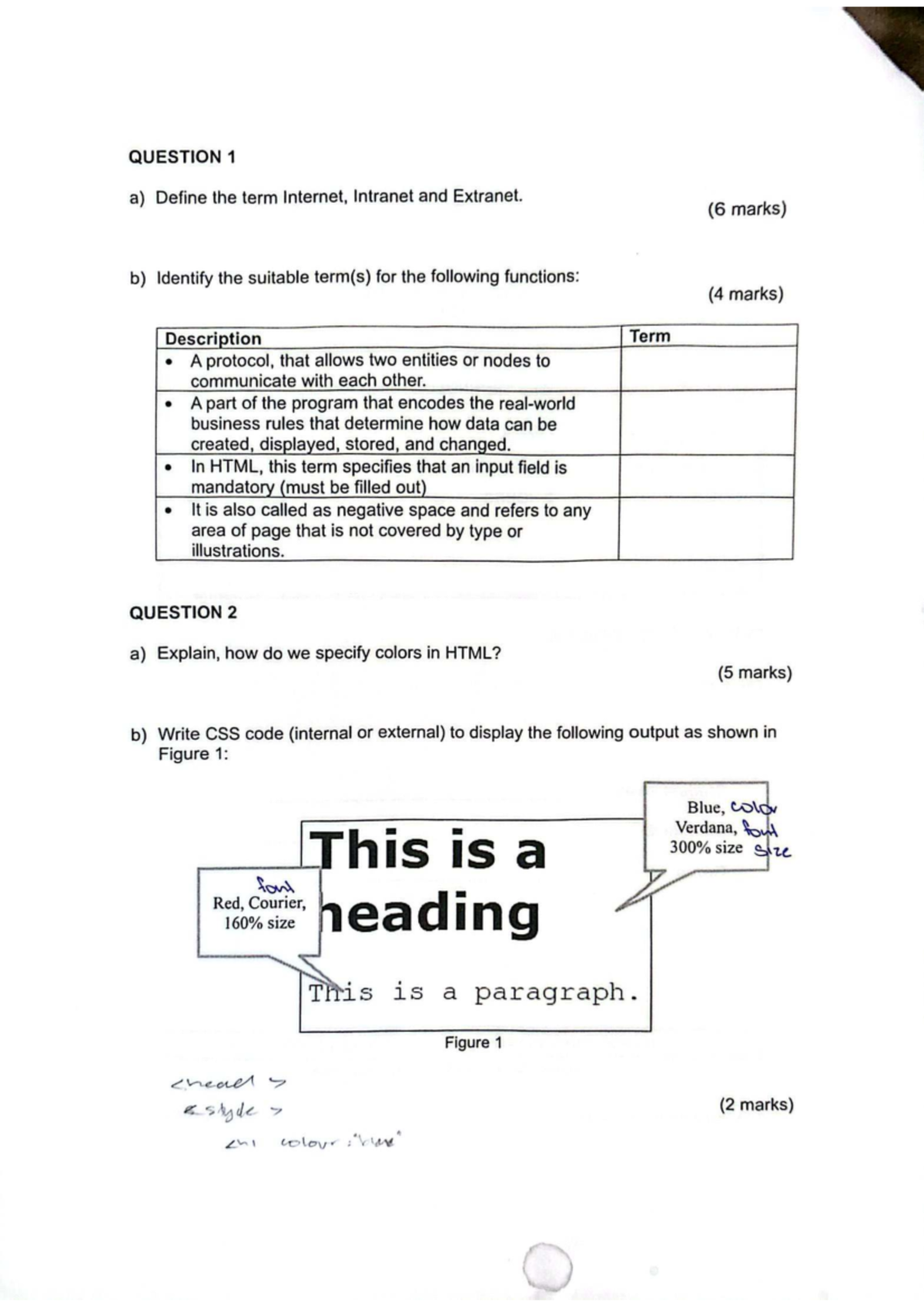 ITC 101: Internet, HTML, CSS & PHP Concepts - Exam Questions - Studocu