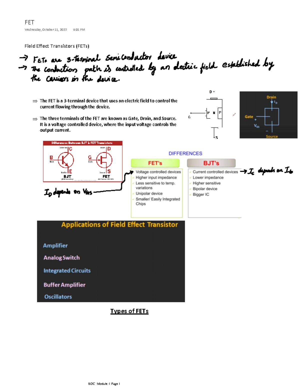 JFET & N-channel JFET - Notes on jfe and n channel - ece ds - Field ...