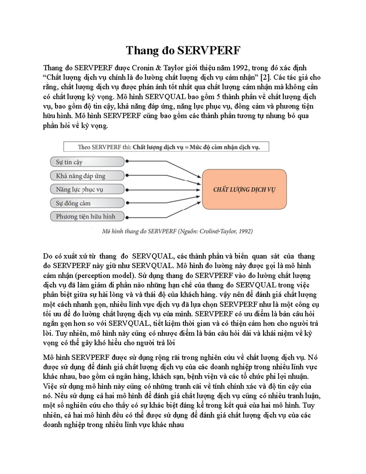 Đánh giá chất lượng dịch vụ qua Thang đo SERVPERF - Nghiên cứu 2023 ...