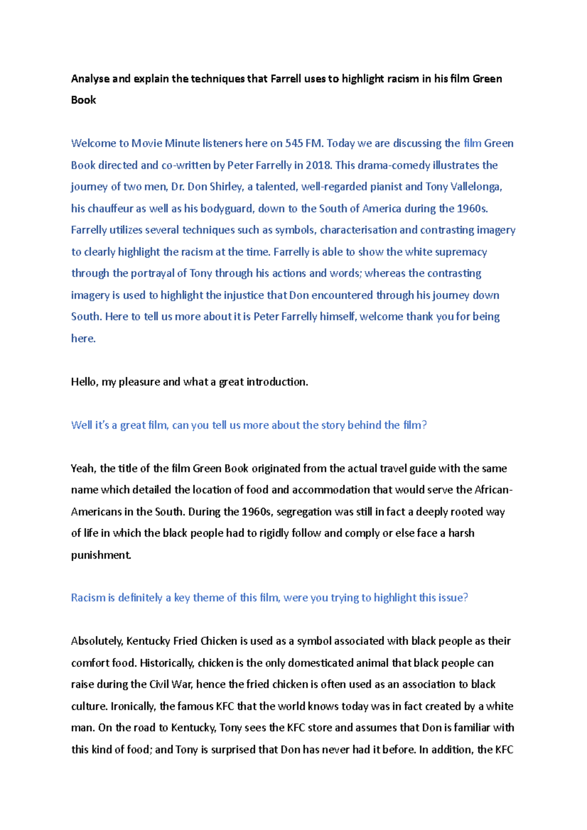 Greenbook - film analysis - Analyse and explain the techniques that ...