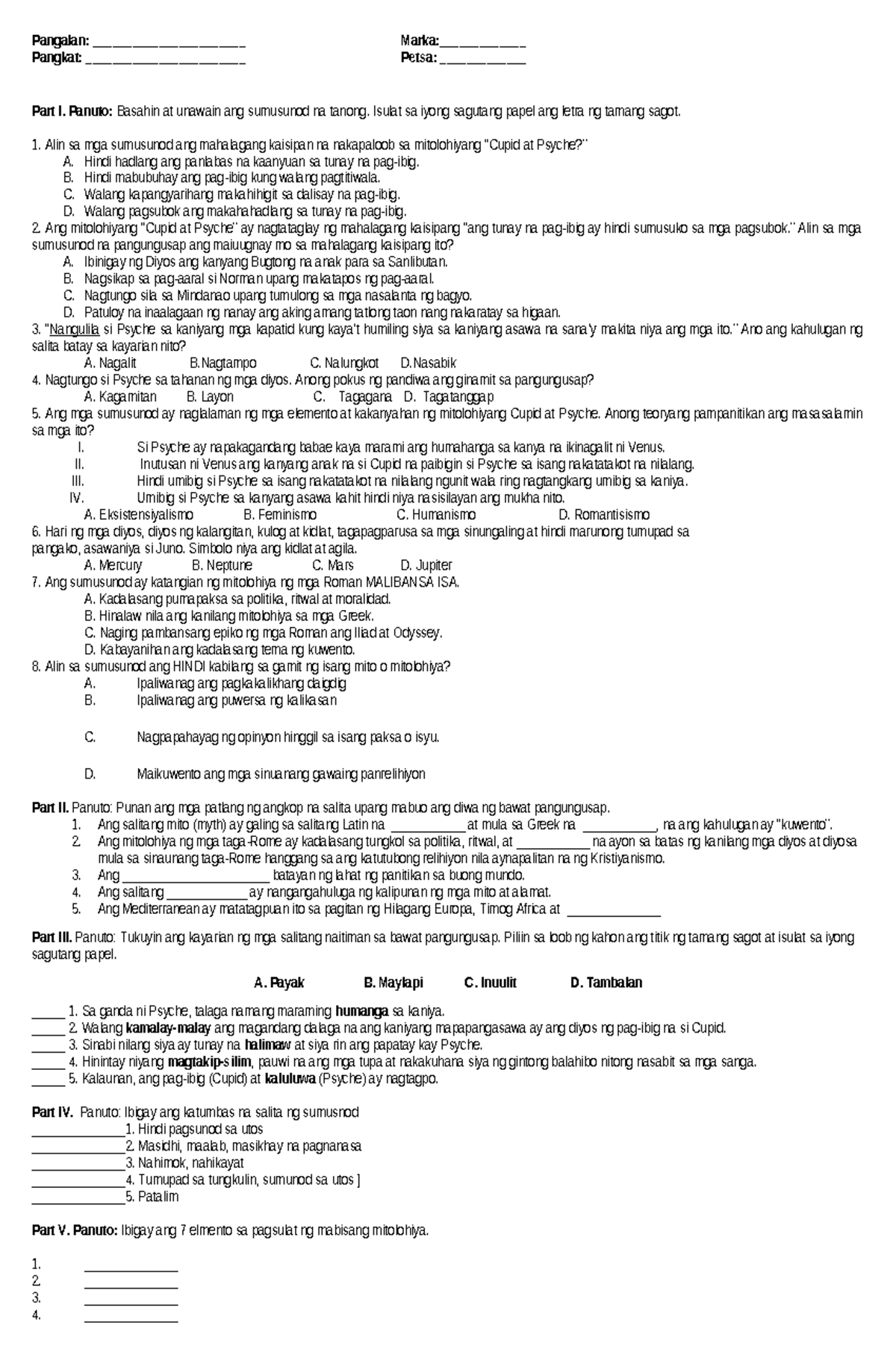 UNIT-TEST - Unit Test - Pangalan: _______________________ Marka ...