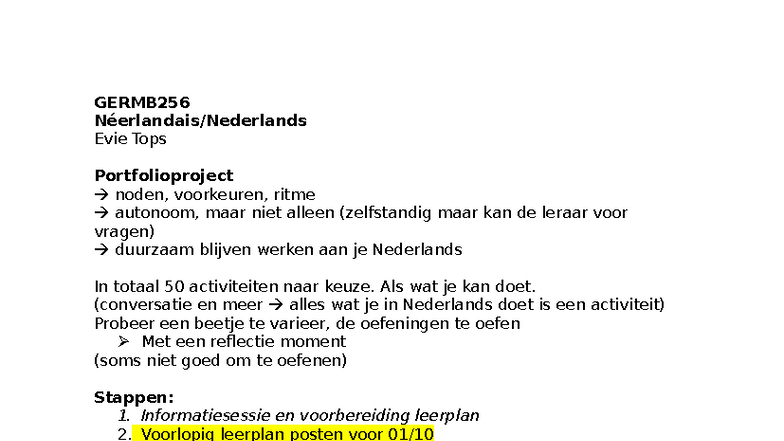 GERMB256 Portfolio Project: Activiteiten en Reflectie voor Nederlands ...