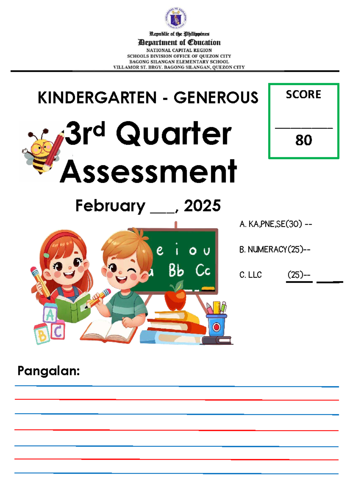 3rd Quarter Assessment-2025- Generous - KINDERGARTEN - GENEROUS 3r d ...