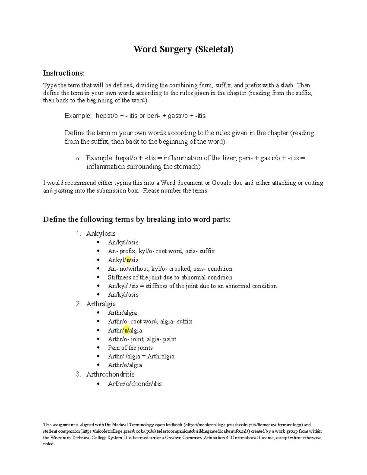 Medical Terminology: Word Surgery Assignment (Skeletal) - Studocu