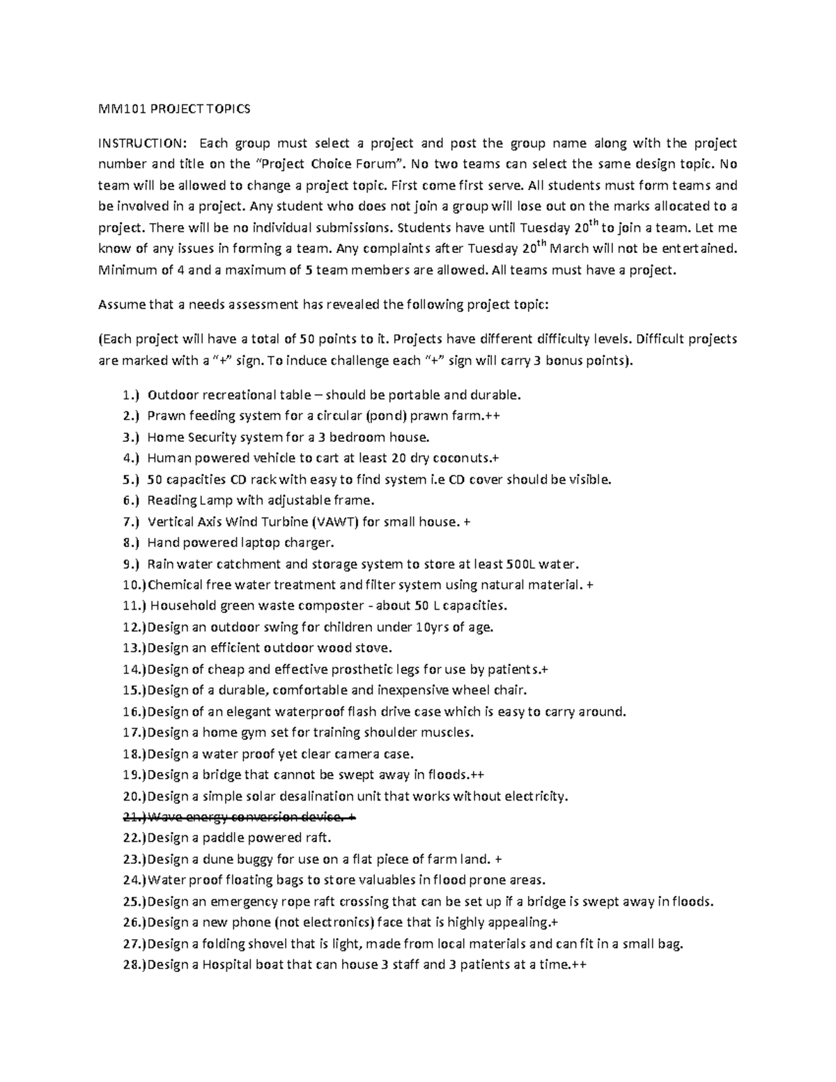 MM101 Final Project Topics and Guidelines for Group Selection - Studocu