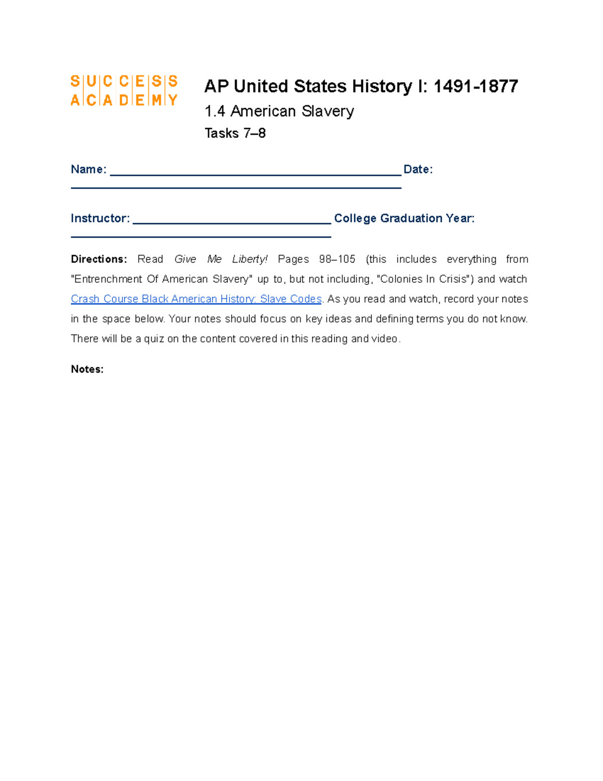 Ap us history 1.4 Task 7-8 - AP United States History I: 1491- 1 ...