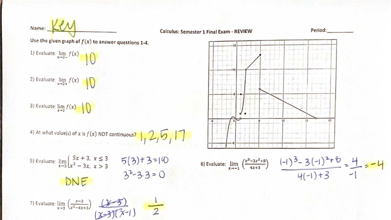 Calculus AB: Semester 1 Final Exam Review Packet - Studocu