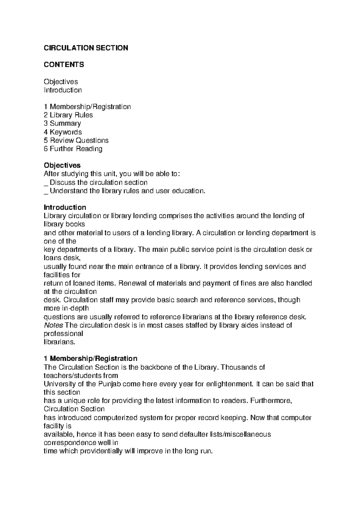 Circulation Section Overview: Library Membership & Rules Guide - Studocu