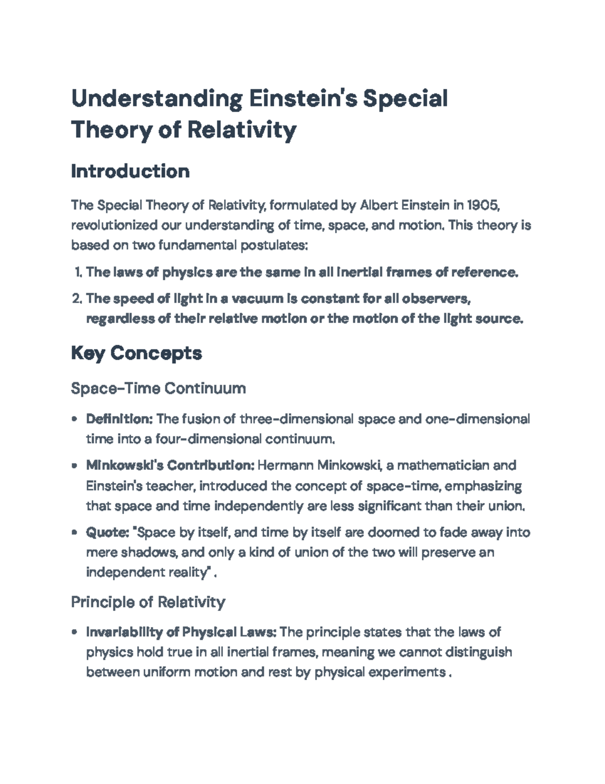 Einstein's Special Theory of Relativity: Key Concepts & Experiments (PHYS 101) - Studocu