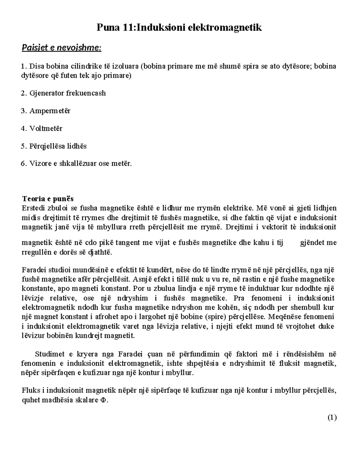 Fizike 2: Puna Laboratorike mbi Induksionin Elektromagnetik - Studocu