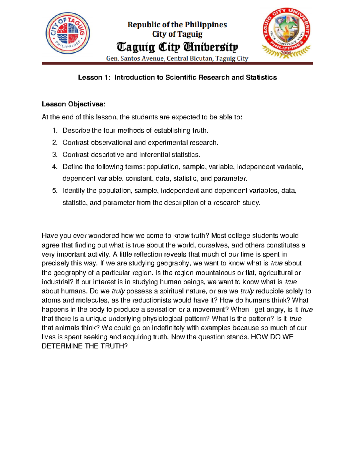 Psychstat- Lesson 1 - Intro to Research & Statistics Concepts - Studocu