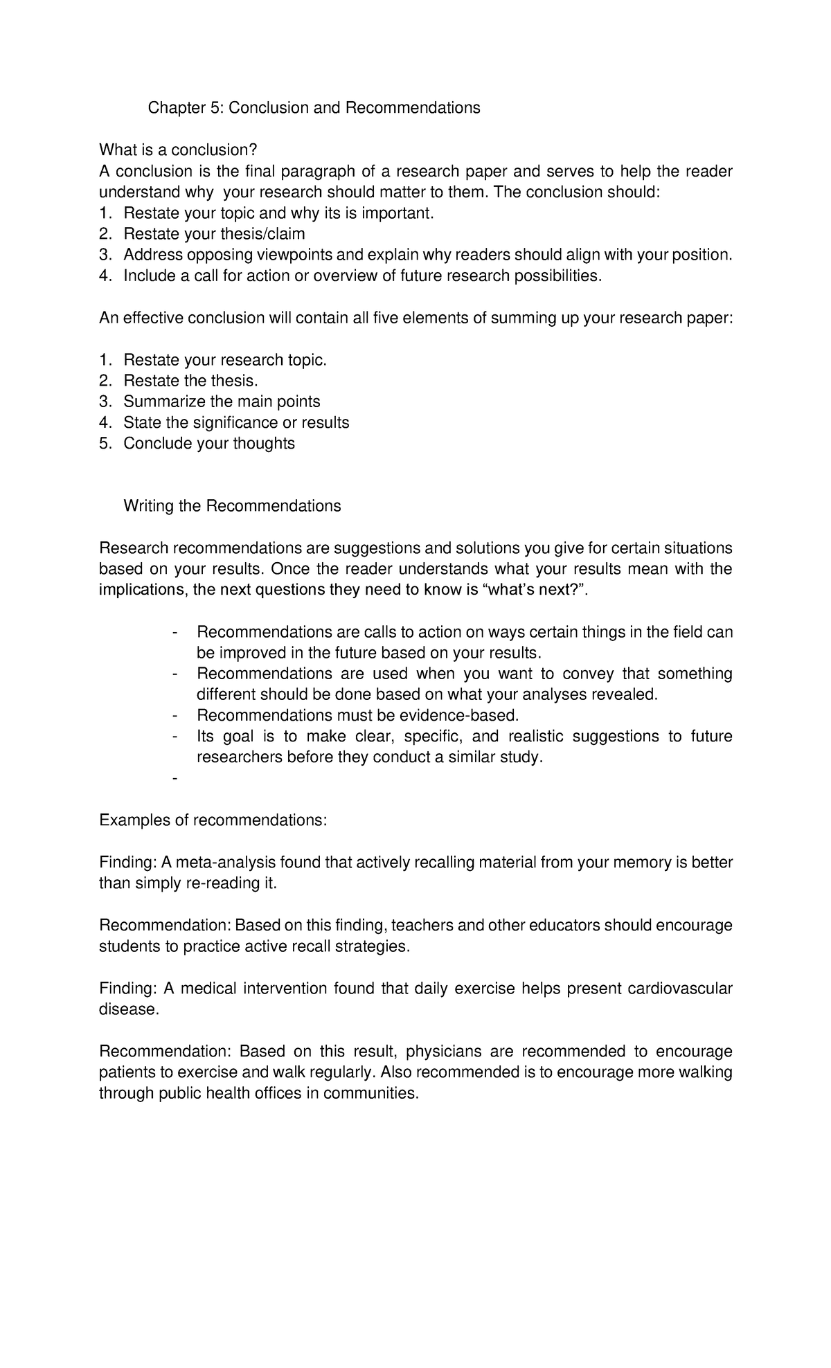 ENG101: Chapter 5 - Writing Conclusions & Recommendations - Studocu