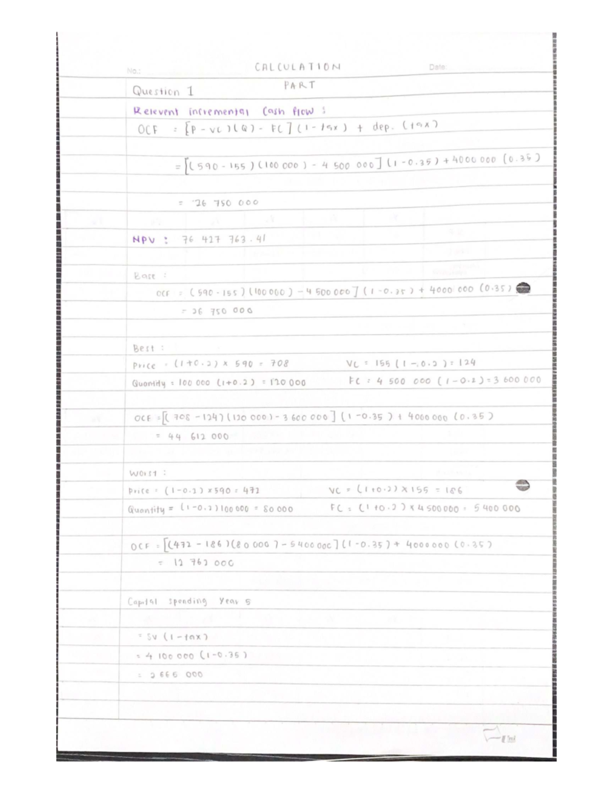 Calculation Tutorial: Incremental Cash Flow Analysis - Studocu
