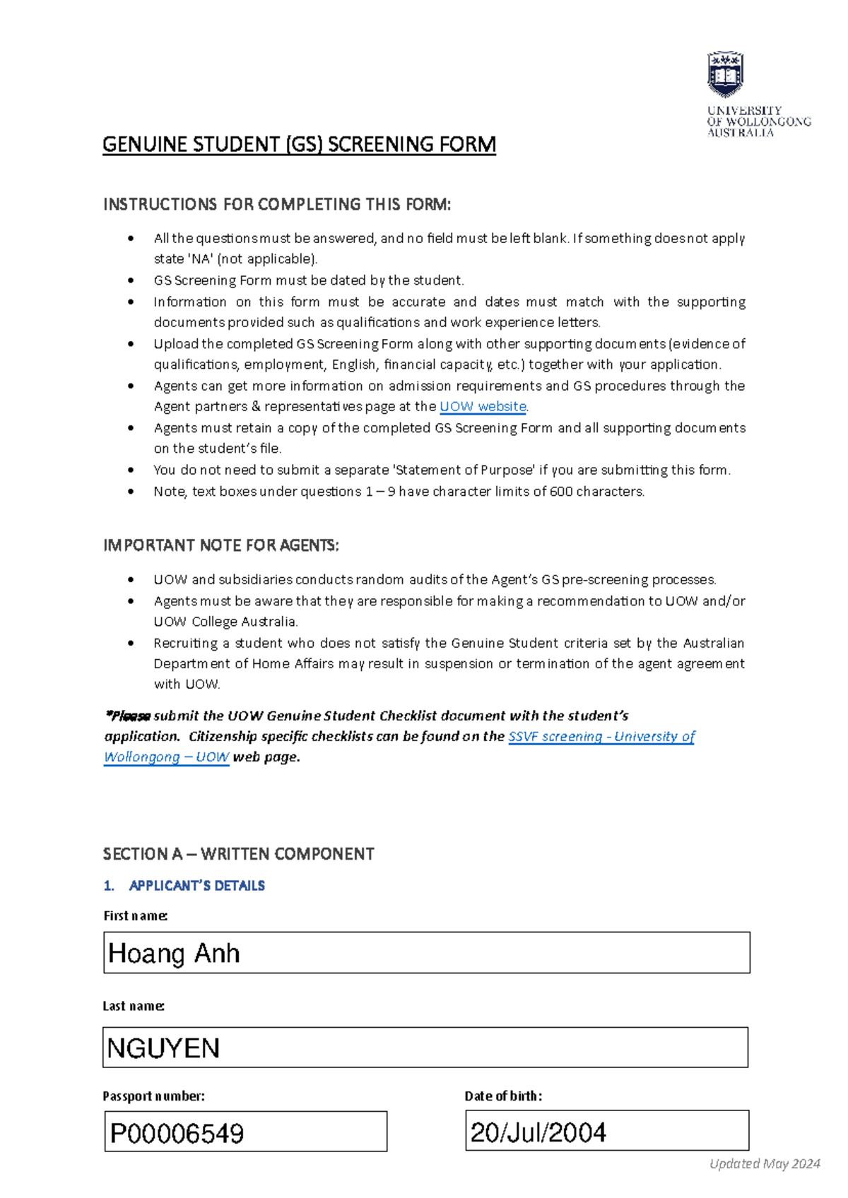 [Sample] Genuine Student Screening Form - GENUINE STUDENT (GS ...